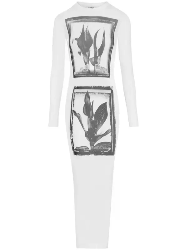 Jean Paul Gaultier Flowers Cadres Maxi Dress - White