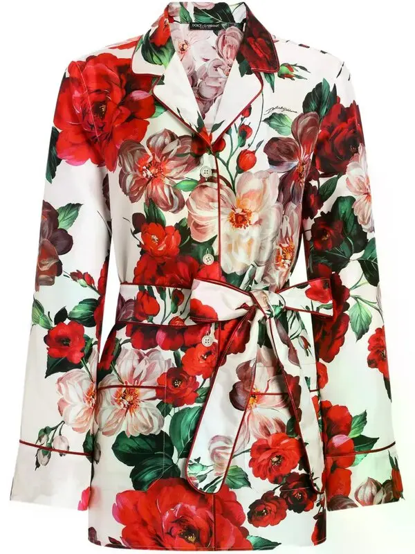 Dolce & Gabbana Rose-print Twill Shirt - White