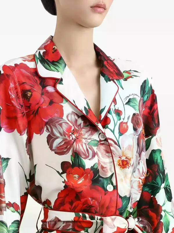 Dolce & Gabbana Rose-print Twill Shirt - White