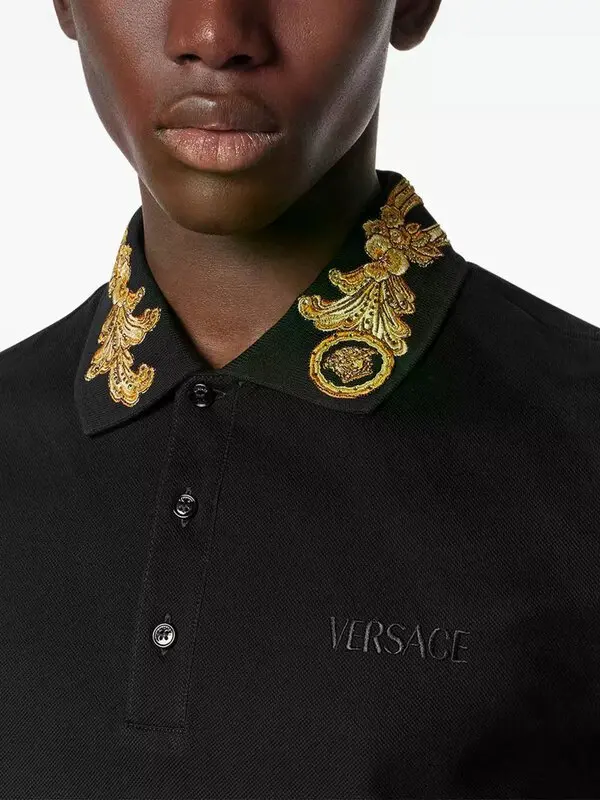 Versace Barocco Leaf Embroidered Polo Shirt