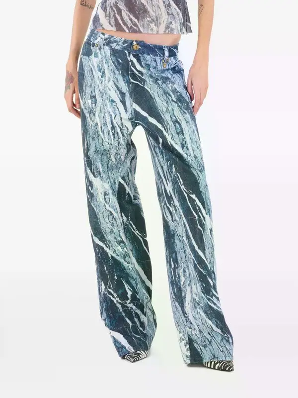 Roberto Cavalli Marble-print Wide-leg Jeans