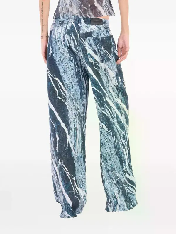 Roberto Cavalli Marble-print Wide-leg Jeans