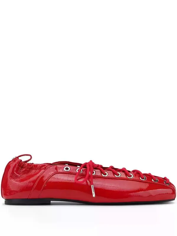 GANNI Lace-up Leather Ballerina Flats - Red