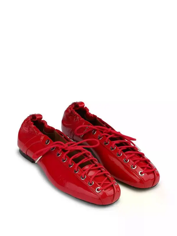 GANNI Lace-up Leather Ballerina Flats - Red