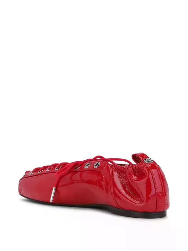 GANNI Lace-up Leather Ballerina Flats - Red
