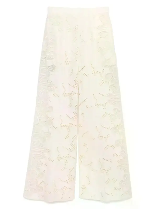 Elie Saab Embroidered Cotton Palazzo Pants - Neutrals