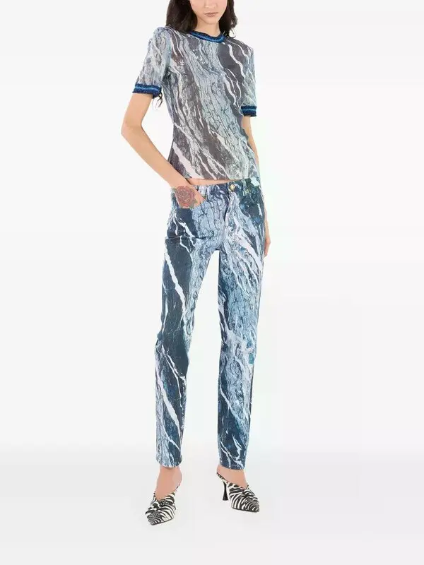 Roberto Cavalli Marble-print Straight-leg Jeans