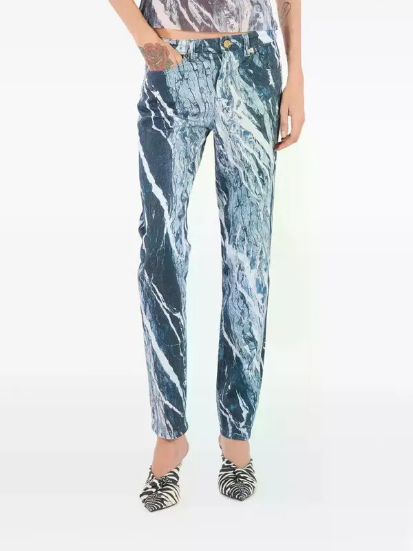 Roberto Cavalli Marble-print Straight-leg Jeans