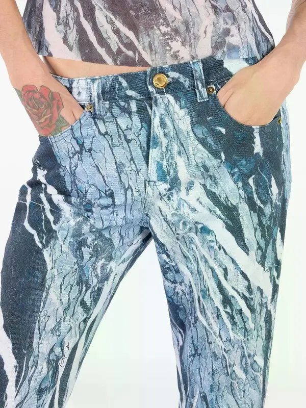 Roberto Cavalli Marble-print Straight-leg Jeans