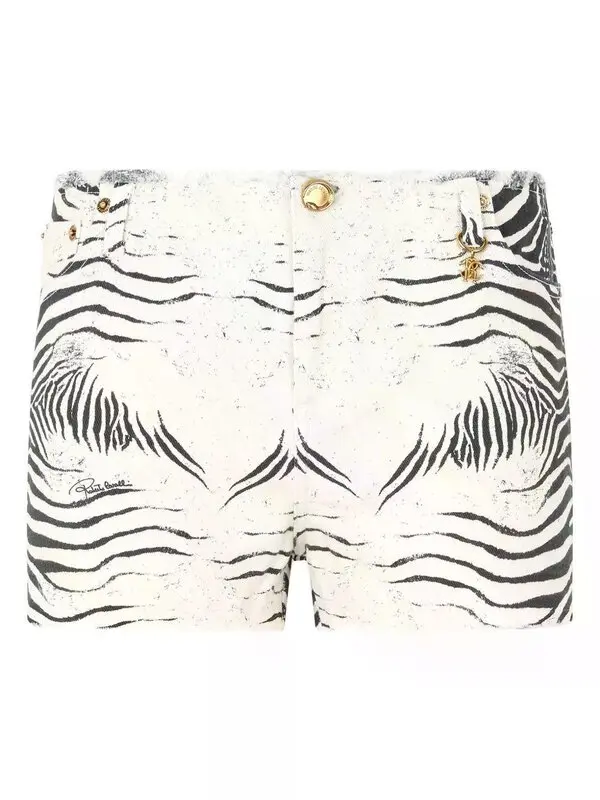 Roberto Cavalli Zebra-print Denim Shorts - White