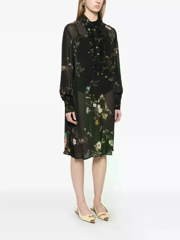 SEMICOUTURE Floral Print Midi Shirt Dress