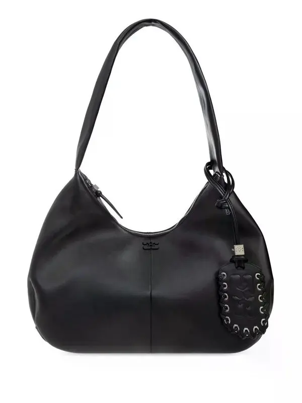 GANNI Tonal-logo Plaque Medium Shoulder Bag - Black