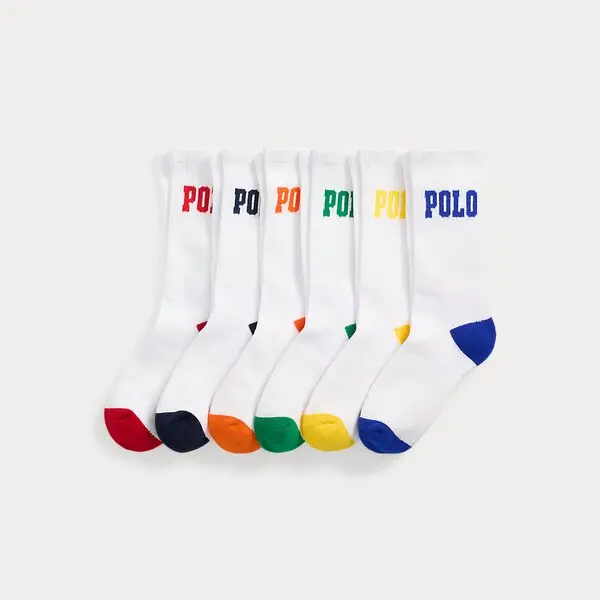 Ralph Lauren Logo Athletic Crew Socks 6-pack - White Assorted