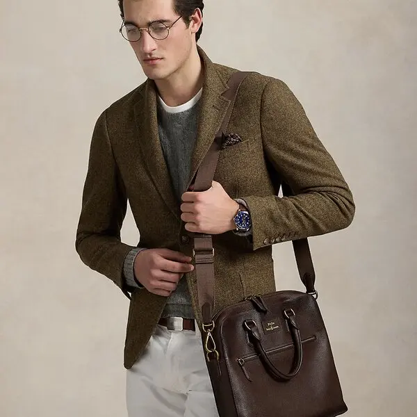 Ralph Lauren Polo Pebbled Leather Commuter Bag - Dark Brown