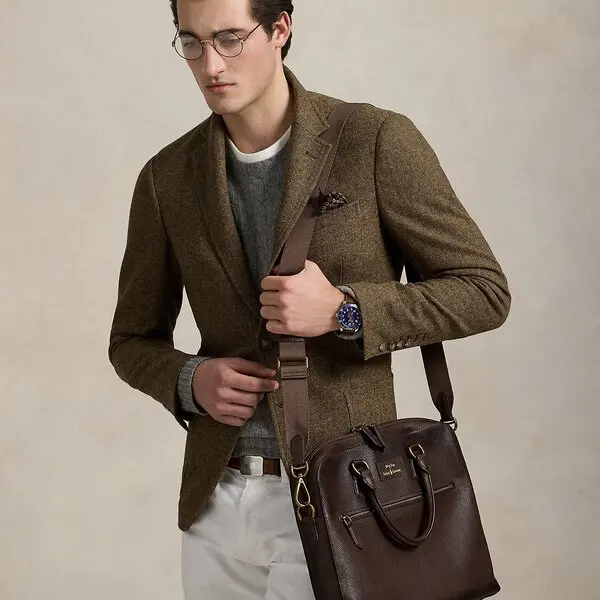 Ralph Lauren Polo Pebbled Leather Commuter Bag - Dark Brown