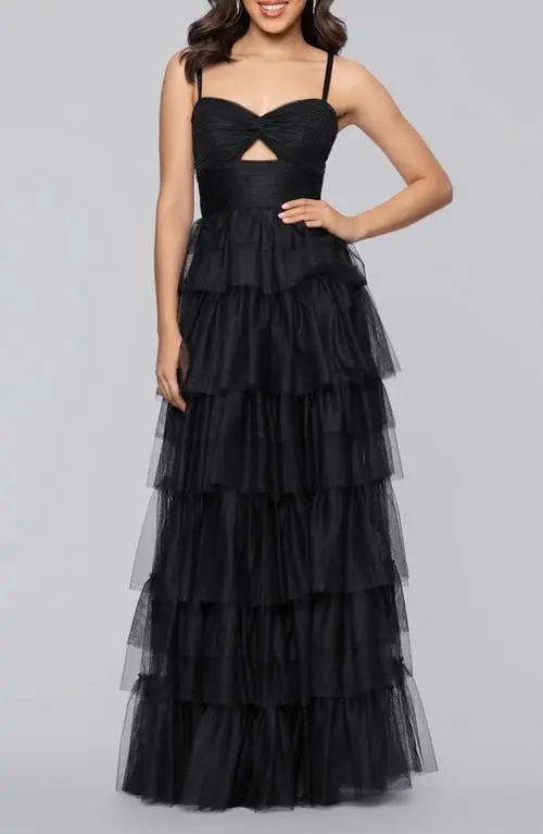 BLONDIE NITES Tiered Ruffle Tulle Gown - Black