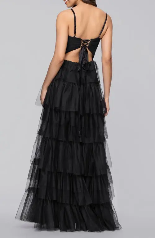 BLONDIE NITES Tiered Ruffle Tulle Gown - Black