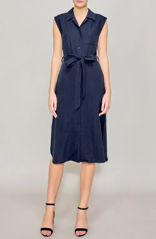 Melloday Roll Sleeve Linen Blend Midi Shirt Dress In Navy - 50% Off |  Editorialist