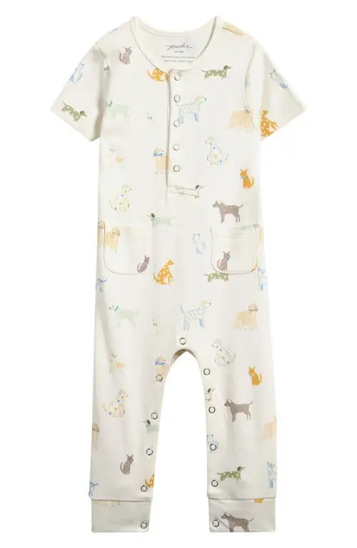 PEHR Critter Print Organic Cotton Henley Romper - Dog Days