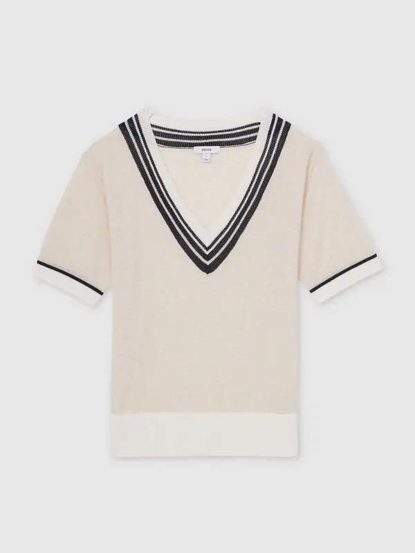 REISS Ida V-neck Fine-knit Cricket Top
