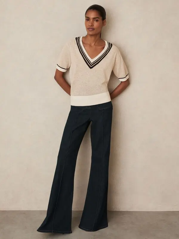 REISS Ida V-neck Fine-knit Cricket Top