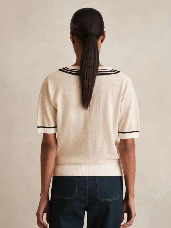 REISS Ida V-neck Fine-knit Cricket Top