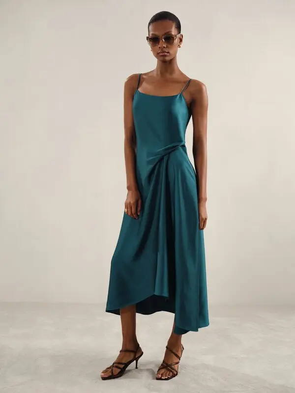 REISS Zoey Satin Slip Dress - Teal