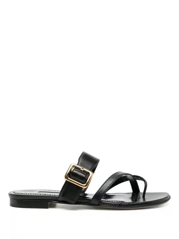 Manolo Blahnik Leather Flat Sandals - Black