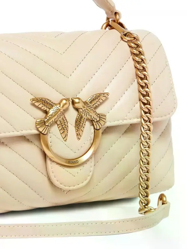 Pinko Mini Lady Love Bag Puff Chevron Quilted Nappa Leather Handbag - Neutrals
