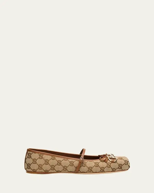 Gucci Gg Canvas Horsebit Ballerina Flats - Beige/ebony