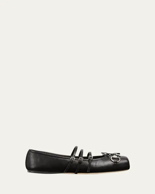 Gucci Horsebit 3-strap Mary Jane Ballerina Flats - Nero
