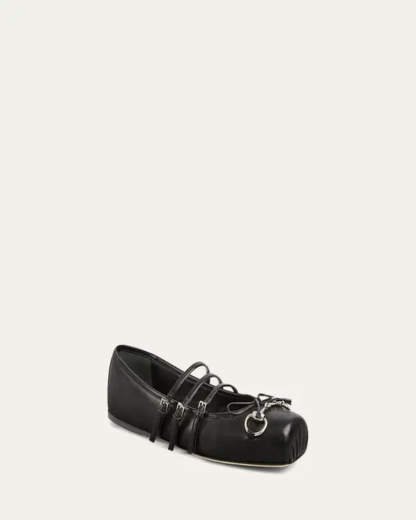Gucci Horsebit 3-strap Mary Jane Ballerina Flats - Nero