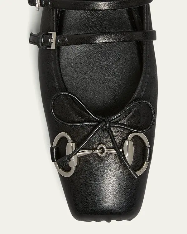 Gucci Horsebit 3-strap Mary Jane Ballerina Flats - Nero