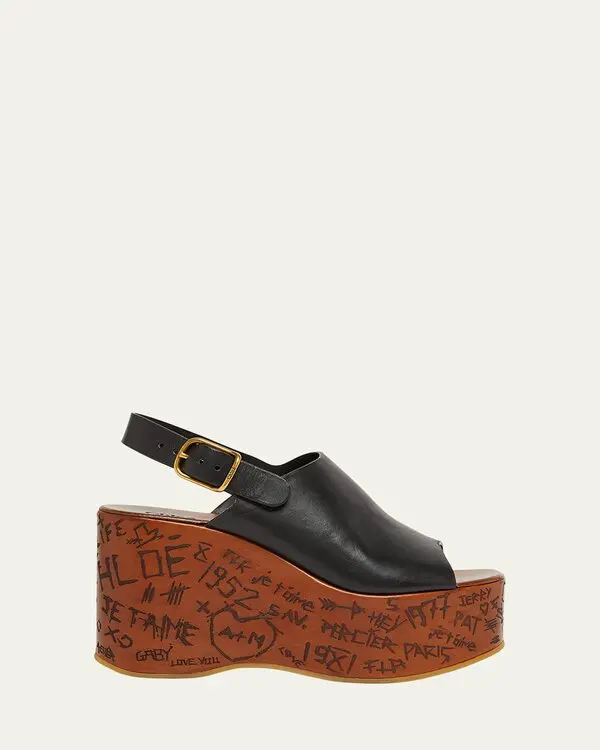 Chloé Maxime Leather Slingback Platform Sandals - Black