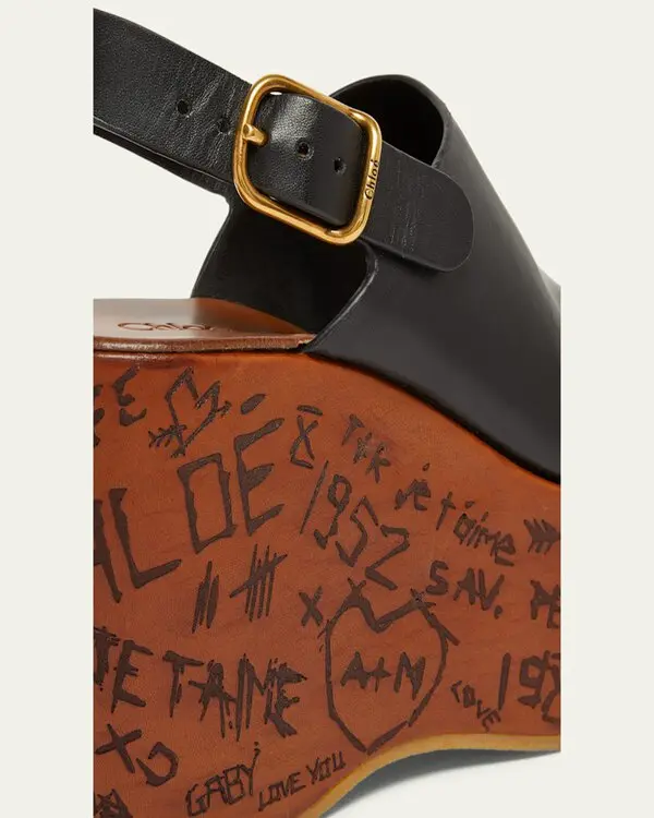 Chloé Maxime Leather Slingback Platform Sandals - Black