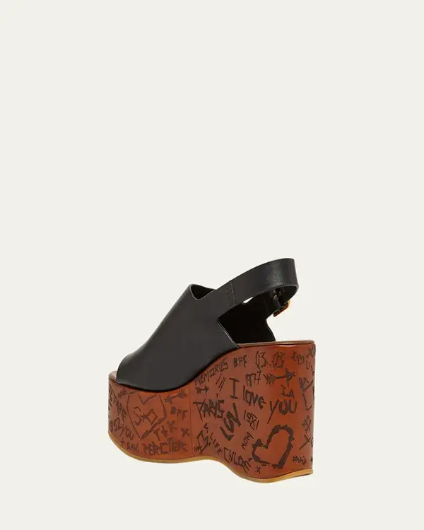 Chloé Maxime Leather Slingback Platform Sandals - Black