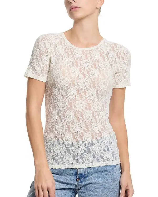 Hanky Panky Signature Short Sleeve Lace Top - Marshmallow