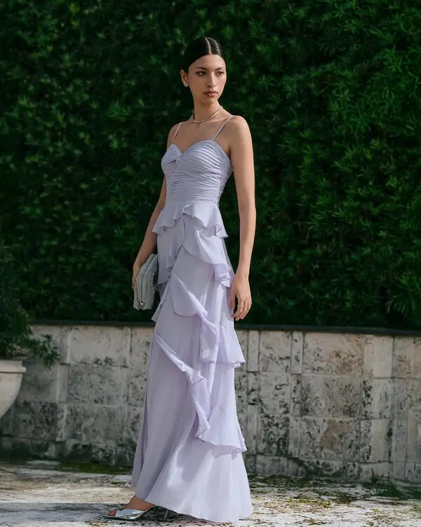 Aqua Chiffon Tiered Ruffled Dress - Lavender