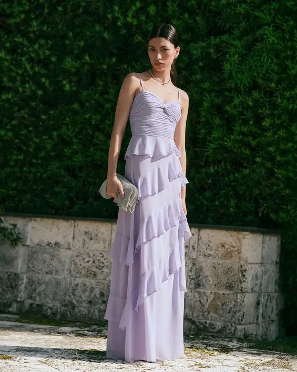 Aqua Chiffon Tiered Ruffled Dress - Lavender