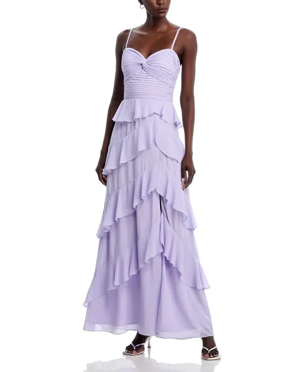 Aqua Chiffon Tiered Ruffled Dress - Lavender