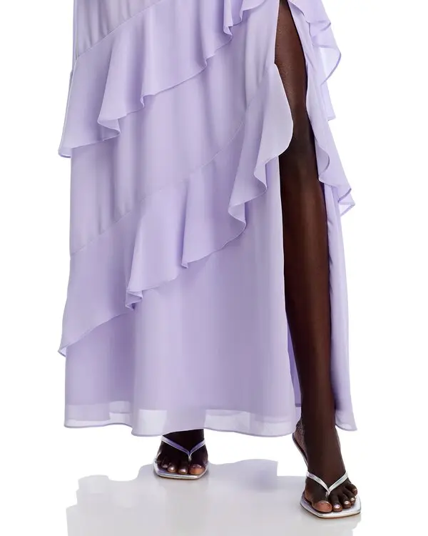 Aqua Chiffon Tiered Ruffled Dress - Lavender