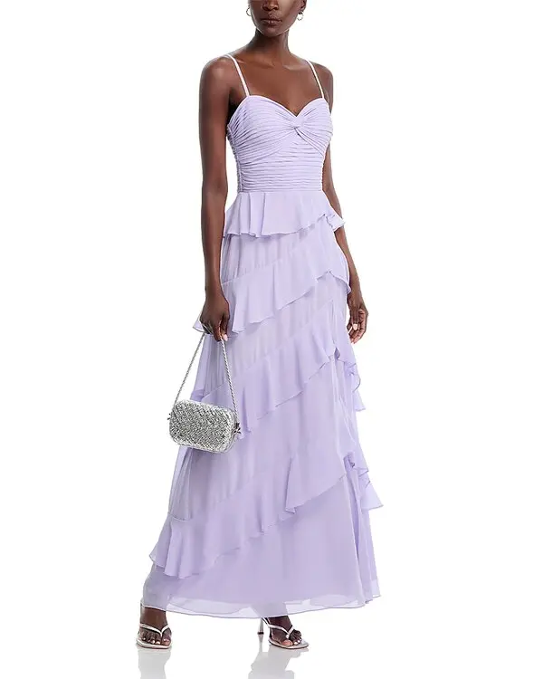 Aqua Chiffon Tiered Ruffled Dress - Lavender