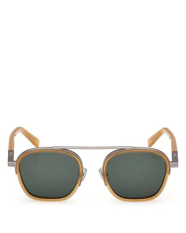 Zegna Geometric Sunglasses, 51mm - Brown/green