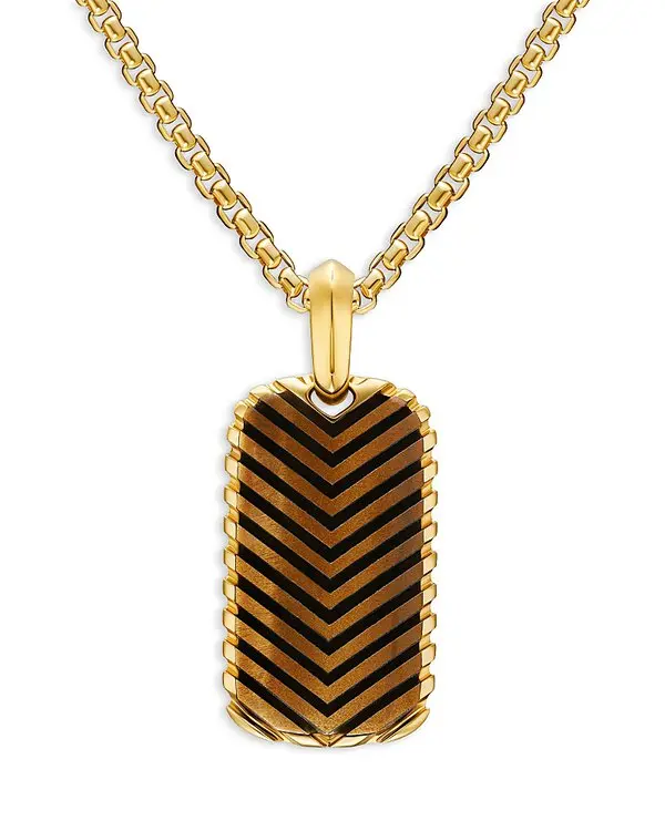 David Yurman Chevron Tag With Tiger's Eye - Gold
