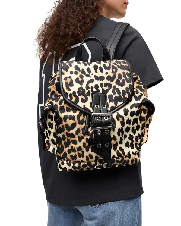 GANNI Print Nylon Bucky Backpack - Leopard