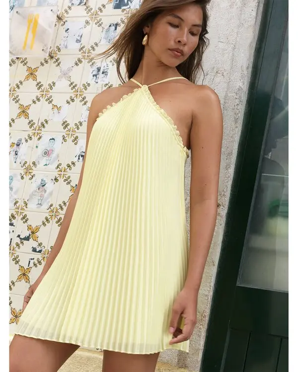 French Connection Sunburst Pleated Halter Dress