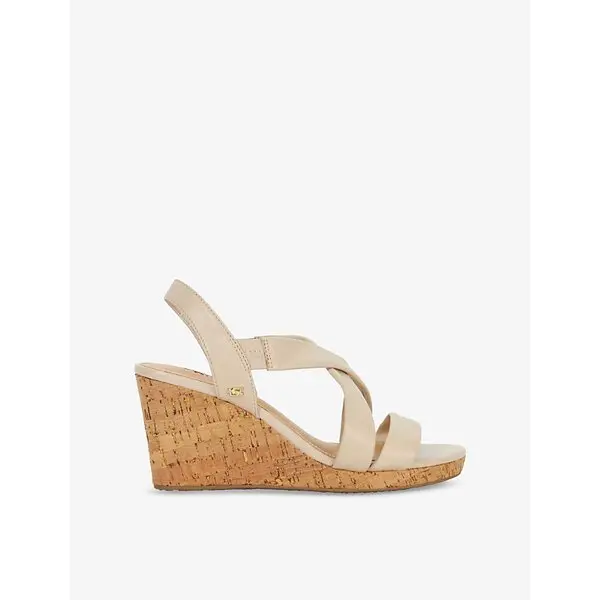 DUNE Kamies Cork Leather Wedge Sandals - Ecru Leather