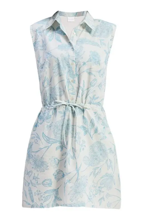 REISTOR Floral Print Cotton Drawstring Shirt Dress - Blue Florals