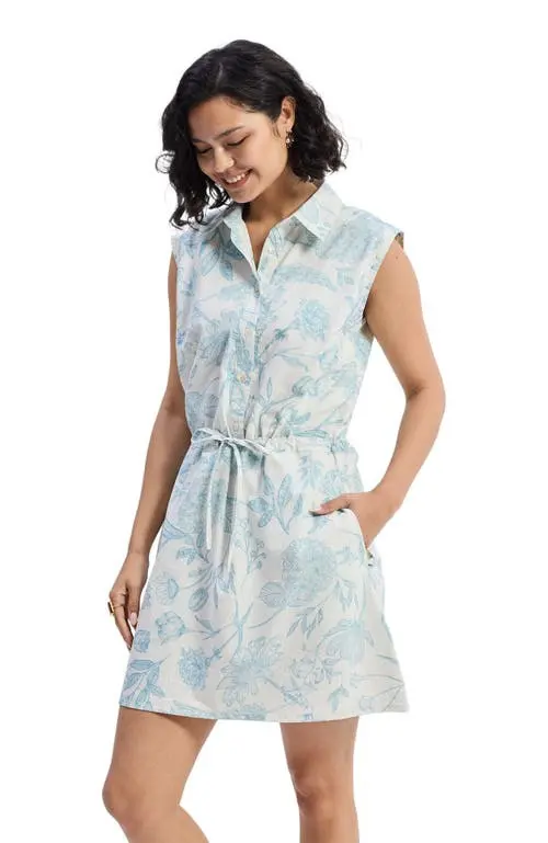 REISTOR Floral Print Cotton Drawstring Shirt Dress - Blue Florals