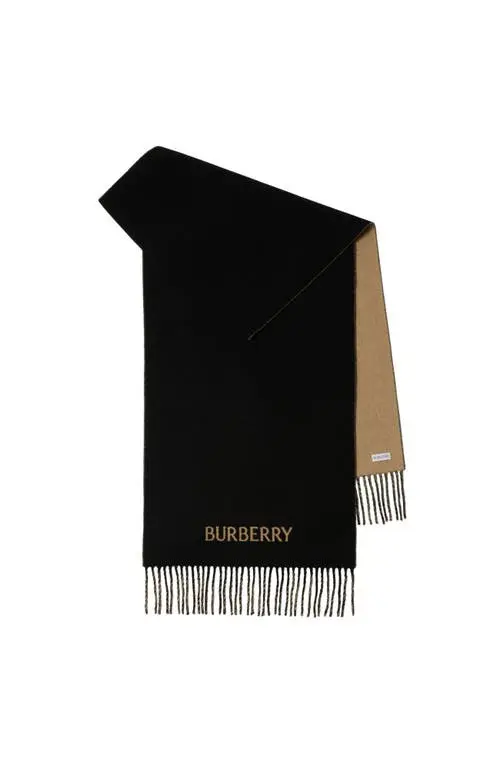 Burberry Reversible Ekd Cashmere Scarf - Camel/black
